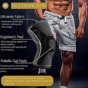 Crethinkaty Knee Brace wth Patella Gel Pads and Side Stabilizers, Professional Compression Knee Sleeves for Meniscus Tear/Arthritis Pain/Ligament Pain/Tendon Injury/Joint Pain/Sport