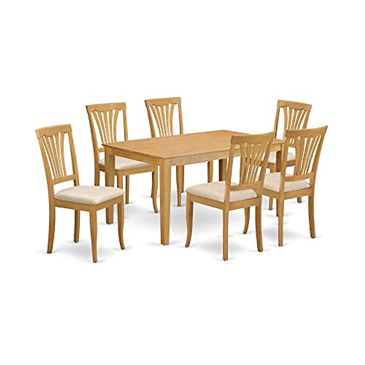 East West Furniture Capri 7 Piece Kitchen Table & Chairs Set Consist of a Rectangle Table and 6 Linen Fabric Dining Room Chairs, 36x60 Inch, Oak