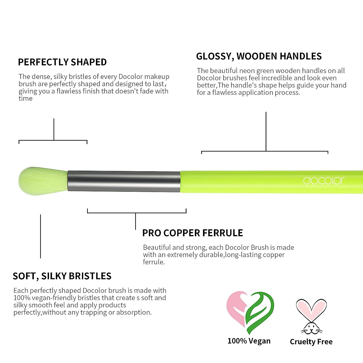Docolor Makeup Brushes 10Pcs Makeup Brush Set Premium Synthetic Powder Kabuki Foundation Contour Blush Concealer Eye Shadow Blending Liner Make Up Brush Kit Neon Green