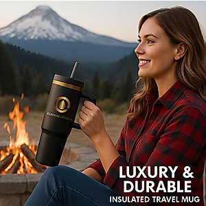 Allround Hydrate Luxury Gold plated 40oz Insulated Tumbler with Gripped Handle and straw