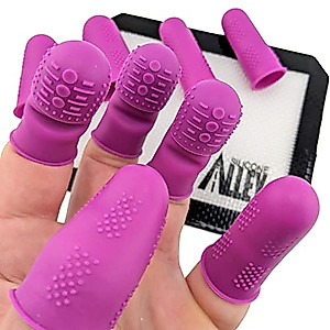 FLEX THIMBLE Finger Protectors [9-Pack] | Purple | 3X-Thick Tip THIK-FLEX (3) (Medium) | Standard FLEX Finger Protector Small (3) & Large (3) + Non-stick Silicone Baking Mat (1) | Designed for Women