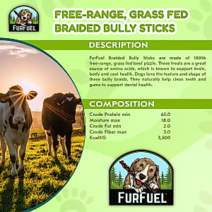 FURFUEL Braided Bully Sticks for Dogs, (3 Count, 12 Inch) Natural Long-Lasting Dog Chew for Large, Medium & Small Breeds, Perfect for Training & Sensitive Stomachs