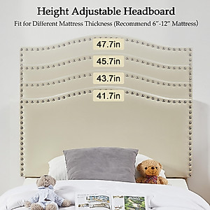 VECELO Twin Bed Frame Platform Bed Frame with Upholstered Headboard, Strong Frame and Wooden Slats Support, Strong Weight Capacity, Non-Slip and Noise-Free, Easy Assembly,Beige