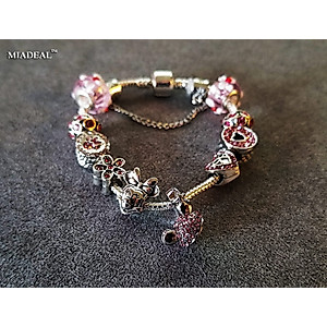 MIADEAL Cartoon Mouse Theme Pink Charms Bracelet, Fits Pandora, Womens DIY Costume Jewelry