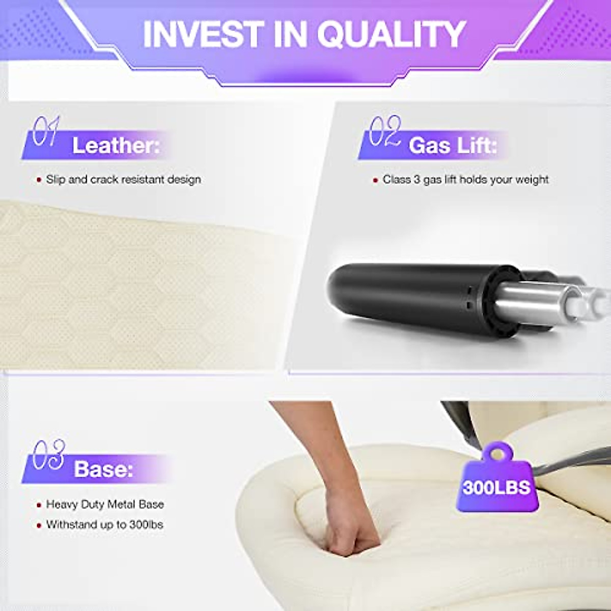 COLAMY High Back Office Chair, Ergonomic Executive Chair with Padded Flip-up Arms, Adjustable Tilt Lock, Computer Desk Chair Swivel Rolling Home Office Chair for Adult Working Study, Ivory