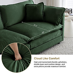 KIVENJAJA Oversized U-Shaped Modular Sectional Sofa, Modern Chenille 4-Seater Deep Seat Cloud Couch with 2 Ottomans/Chaises & 6 Pillows for Living Room Office, 146.5”W, Green
