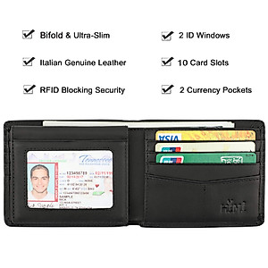 HIMI Wallet for Men-Genuine Leather RFID Blocking Bifold Stylish Wallet With 2 ID Window (Vintage Black)