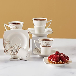 KARACA Autumn Coffee Service Set for 6 People, 6 x Espresso Cups and 6 x Saucers, Robust Mocha Cup, Thick Drinking Rim, Espresso Cups, Mocha Cups, Porcelain