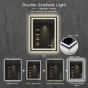 VanPokins LED Bathroom Mirror, 24x32 Inch Gradient Front and Backlit LED Mirror for Bathroom, 3 Colors Dimmable CRI>90 Double Lights, IP54 Enhanced Anti-Fog, Hanging Plates Wall Mount Lighted Mirror