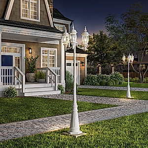 DESIGNERS FOUNTAIN Riviera 3-Light Outdoor Post Lantern Light with Clear Beveled Glass Shade, White, 1923-WH