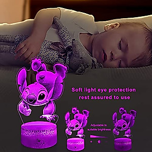 golioklsy Stitch Gifts for Kids,Stitch Night Light with Remote & Smart Touch,7 Colors + 16 Colors Changing Opreated,Dimmable Stitch lamp as Bedside Lamp Holiday Gifts
