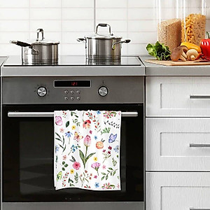 ALAZA Floral Hand Towel Spring Summer Botanical Flower Blooming Dish Towels Cotton Face Towel Bath Decor 30x15 inch for Mothers Day