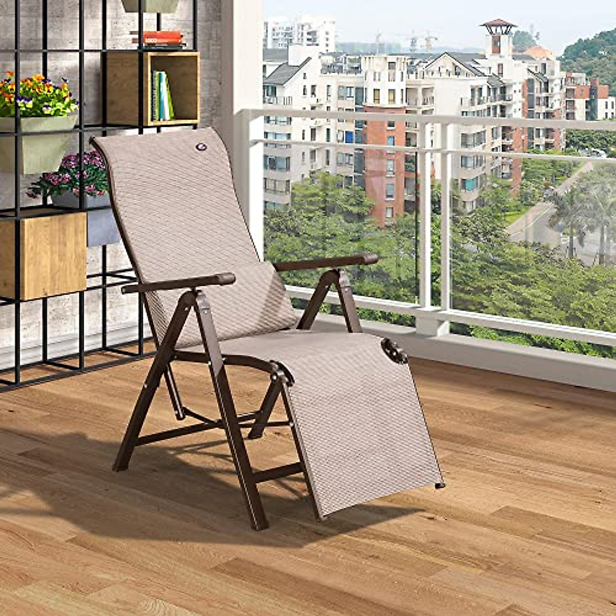 PURPLE LEAF Outdoor Zero Gravity Lounge Chair Patio Wicker Rattan Recliner Chairs Beach Pool Lawn Camping Indoor Office Deck Lounger Chair for Outside Folding Reclining Chair, Coffee