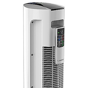 Lasko 1500 Watt 4 Speed Quiet Bladeless Multi Function Remote Control Comfort Control Tower Fan and Space Heater with 3 Heat Settings, White