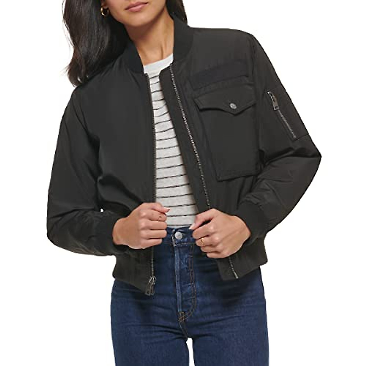 Levi's Women's Utility Flight Bomber Jacket, Black, Medium