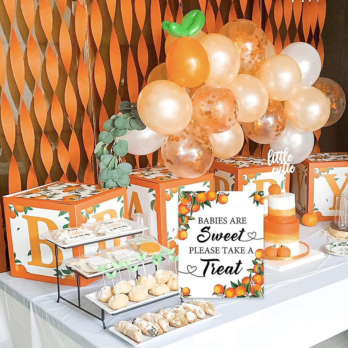 Little Cutie Candy Guessing Game, Orange Theme Guess How Many Cuties Standing Sign with 50 Cards, Baby Shower Games, Babies are Sweet, Please Take a Treat Sign