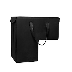 Stair Basket with Removable Lid and Leather Handles (Black) - 16”L x 16”H x 10”W - Sturdy and Functional Staircase Organization and Home Decor [TECA]