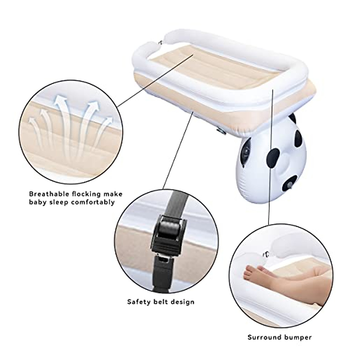 Inflatable Toddler Travel Bed for Airplane, Car Kids Air Mattress with Pump, Portable Baby Bed with Sides and Belt, Infant Blow Up Mattress for Train, Kids Airplane Travel Essentials, Free Hands
