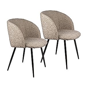 Homtique Modern Dining Chairs Set of 2, Upholstered Sherpa Accent Chair, Leisure Chair with Armrest and Black Metal Legs, Comfy Side Chair Armchair for Kitchen Dining Living Room Vanity (Light Brown)