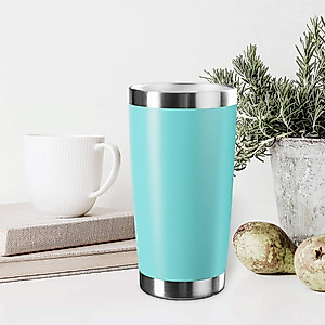 EcoMozz 20oz Tumbler Bulk Stainless Steel Vacuum Insulated Tumblers with Lid Double Wall Travel Mug Powder Coated Coffee Cup, Suitable for Ice Drinks and Hot Beverage (Light blue 1pack)