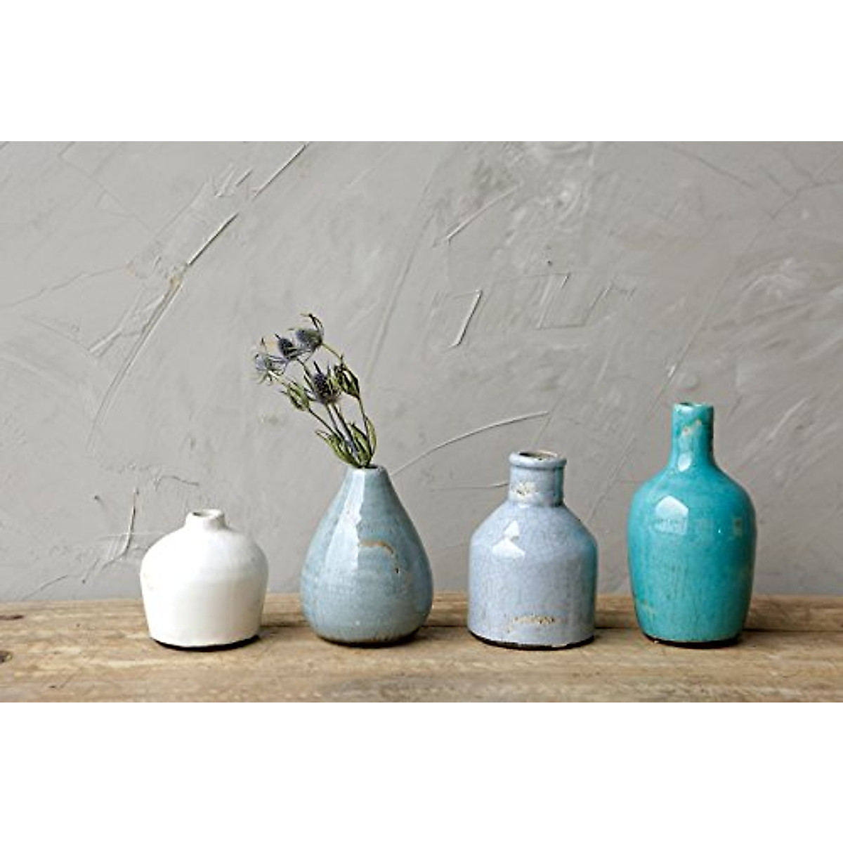 Creative Co-Op Blue & Ivory Terracotta Vases (Set of 4 Sizes)