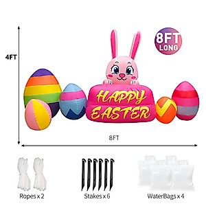 Domkom 8FT Easter Inflatable Decorations Bunny with Eggs, Build-in LED Lights Holiday Blow Up Yard Decoration, for Easter Holiday Party, Outdoor,Garden, Yard Lawn Decor