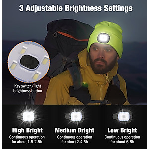 Hatlight Unisex LED Beanie with Light, USB Rechargeable Flashlight Knitted LED Hat Headlamp Cap, Christmas Stocking Stuffers Gifts for Men Husband Dad Black