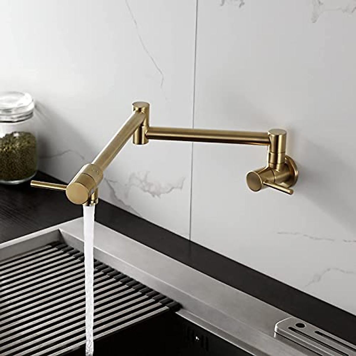 Classic Kitchen Tap Brass Kitchen Faucet 360°Rotation Kitchen Sink Mixer Double Joints and Single Cold Kitchen Mixer Tap Foldable Double Handle Sink Taps,Brushed/Brushed Gold