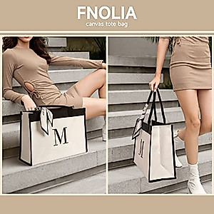 FNOLIA Birthday Gifts for Women Initial Canvas Tote Bag For Women Who have Everything Unique Gift for Teacher Mother Friends Female Mom Sister Her Large Beach Tote Letter N