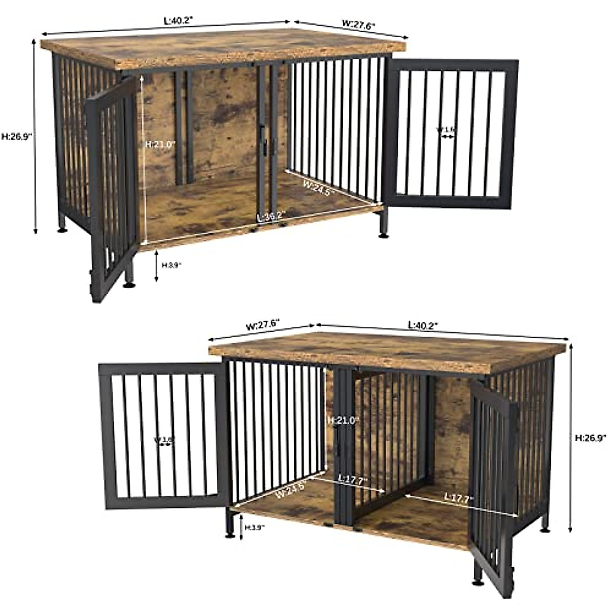GDLF Double Dog Crate with Divider for 2 Small Dogs or 1 Dog, Furniture Style Kennel Indoor Cage with Removable Panel (Int.dims:36.2”Wx24.5”Dx21”H)