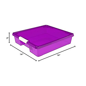 Storex Stackable Craft Box Storage Bin, 3" x 14" x 14", Assorted Bright, 5 per Carton