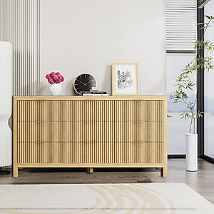 JZXSHD 9 Drawers Dresser, Modern Large Chest Mid Century Modern Dresser TV Stand, Storage Organizer Dresser with Solid Natural Wood Legs for Bedroom, Living Room, Hallway, Natural Oak