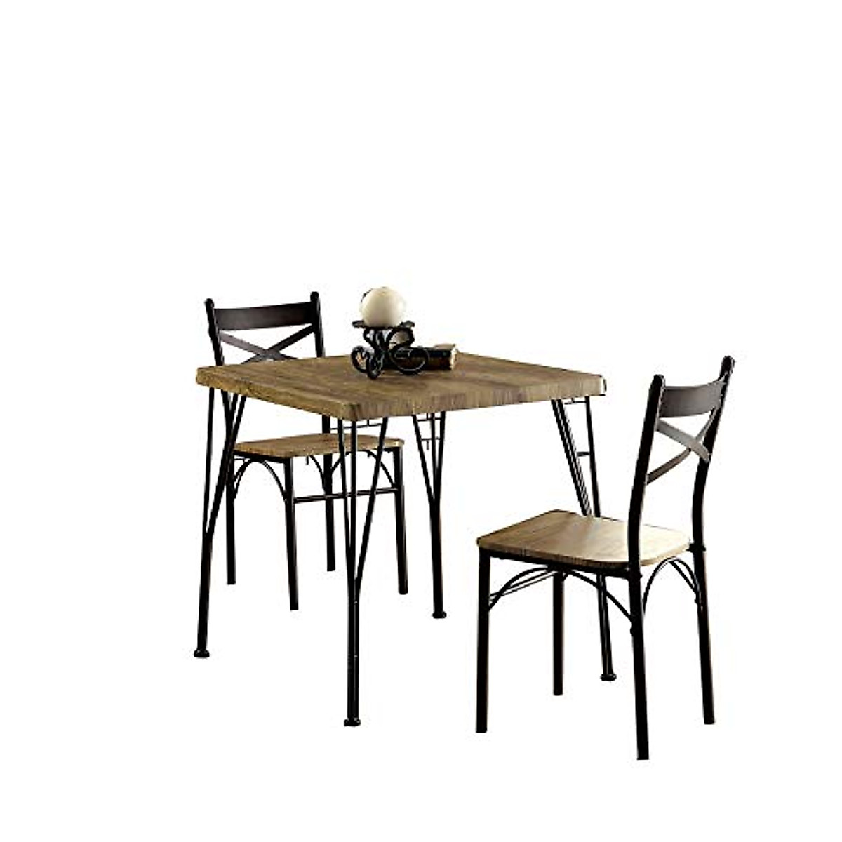 Benjara Industrial Style 3 Piece Dining Table Set of Wood and Metal, Brown and Black