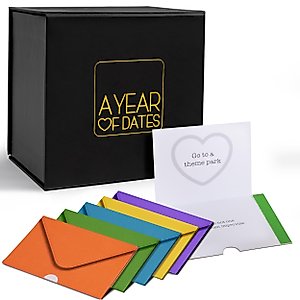 A Year Of Dates: Surprise Edition - Christmas gift. A Date Night Box with Sealed Date Ideas, Perfect Paper Wedding Anniversary present. Couple Date Night Ideas