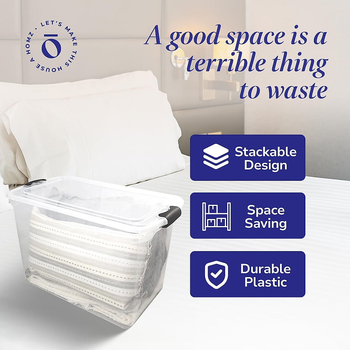 HOMZ 112 Quart Extra Large Rectangular Clear Plastic Storage Container Bins with Secure Latching Lid, Grey Latch, (4 Pack)