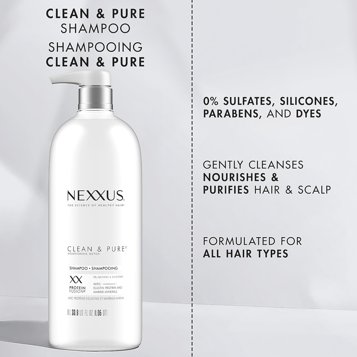Nexxus Clean and Pure Clarifying Shampoo, With ProteinFusion, Nourished Hair Care Silicone, Dye And Paraben Free 33.8 oz