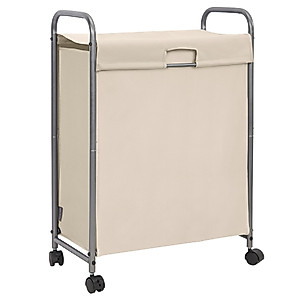 STORAGE MANIAC 85 L Laundry Hamper with Lid, Slim Laundry Sorter with Wheels, Narrow Laundry Basket Sorter, 2 Loads Dirty Clothes Hamper, Laundry Organizer, Laundry Cart with Wheels and Lid, Beige