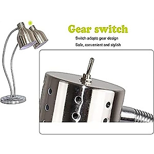 LINKANRUO Commercial Food Heat Lamp Freestanding - Double Head Multi-Directional Adjustment Catering Food Warmer Lights for Pizza, Steak, Fried Chicken at Parties and Buffets Lamps(Silver)
