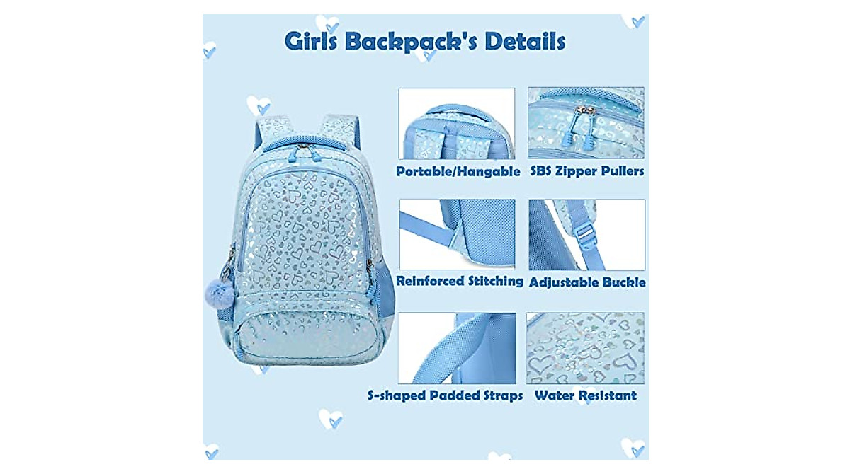Cute 3PCS Kids Backpack Set - Plush Soft Blue