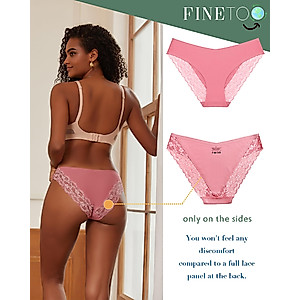FINETOO Underwear for Women Lace Sexy Hipster V Cut No Show Bikini Panties Seamless Cheeky 5 Pack S-XL