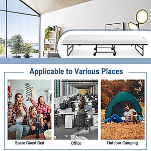 Giantex Folding Bed with 4" Mattress for Adults, Twin Size Rollaway Guest Beds w/Sturdy Metal Frame & Memory Foam Mattress, Easy Storage, Portable Bed on Wheels for Office Room Living Room