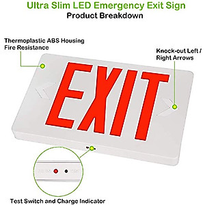 Litufine Ultra Slim LED Exit Sign, Red Letter Emergency exit Lights, 120V-277V Universal Mounting Double Face (2-Pack)