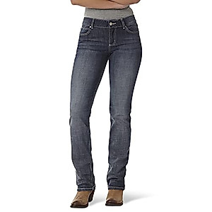 Wrangler Women's Western Mid Rise Stretch Straight Leg Jean, Dark Indigo, 11W x 30L