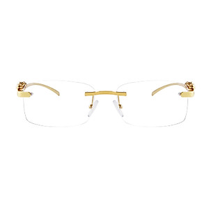 ADE WU Vintage Rimless Sunglasses Retro Gold Metal Frameless Rectangle Clear Lens Sun Glasses for Men Women