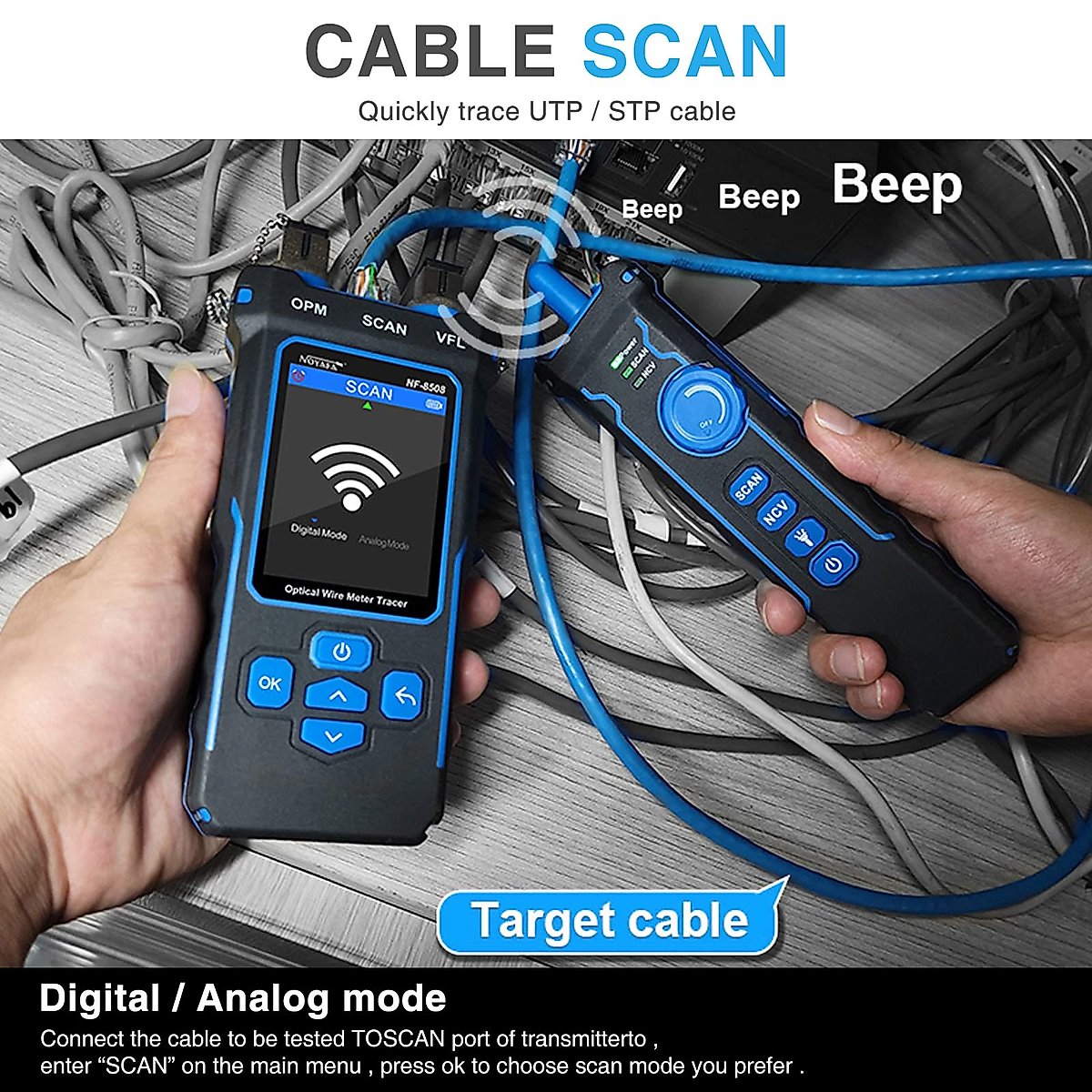 NOYAFA Network Cable Tester with Optical Power Meter VFL, CAT5 CAT6 Cable Toner Ethernet Cable Tester, RJ11 RJ45 Network Tester for Telephone, Ethernet, Video, PoE Tester Wire Tracer Fiber Tester