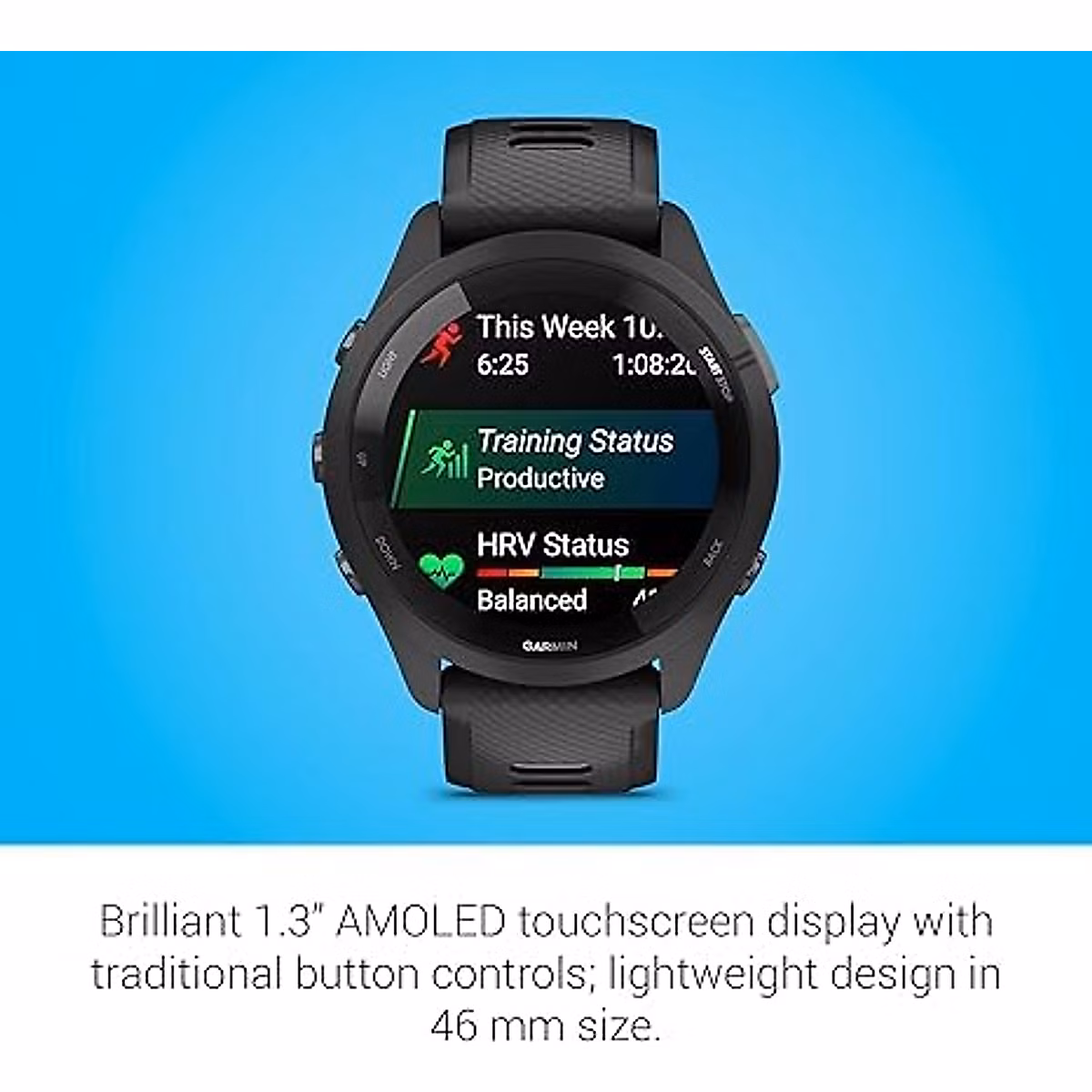 Garmin Forerunner 265 Running Smartwatch, Colorful AMOLED Display, Training Metrics and Recovery Insights, Black and Powder Gray (Renewed)