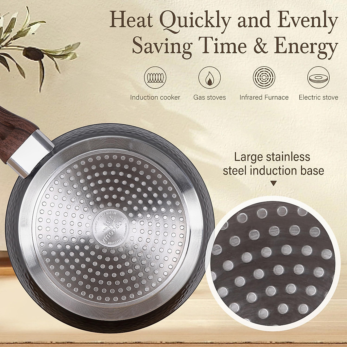 Kitchen Academy Pots and Pans Set Non Stick - 12 Pcs Induction Cooking Pans Set, Black Hammered Cookware Set，Induction Cookware Nonstick Granite Cooking Set