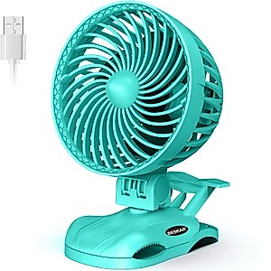 Small Clip on Fan - Personal USB Fan CVT Speeds and Strong Clamp, Adjustable Tilt, Quiet Operation, 6 Inch Desk Fan for Office Bed Treadmill Stroller - USB Cord Plug in Powered