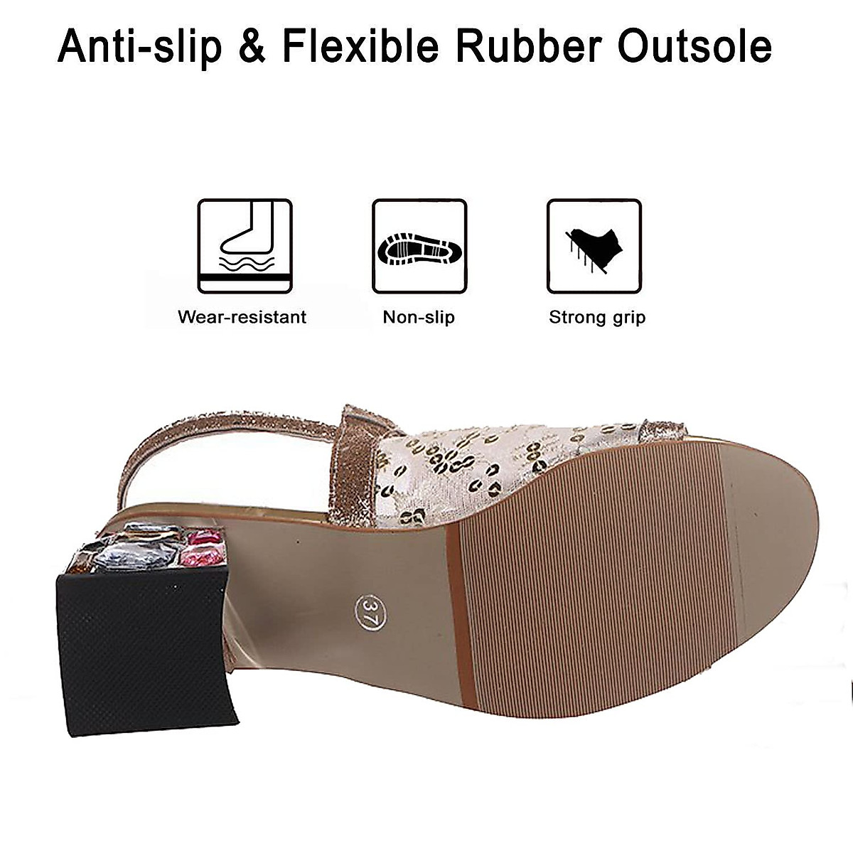 pearlzone Mesh Rhinestone Sandals for Womens Latin Mid Chunky Heel Dance Shoes Heeled Ballroom Salsa Tango Party Sequin Sexy Dance Shoes (gold,6)