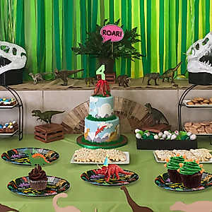 AFZMON Dinosaur Party Plates- 50 Pack 7’’ Disposable Three Rex Paper Cake Plates, Dinosaur World Themed Birthday Party Supplies Decorations Tableware for Kids Baby Shower